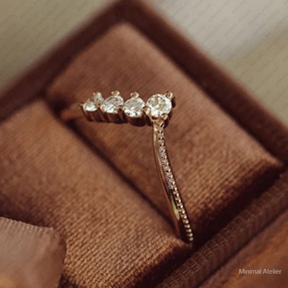 V Shape Band Ring Solid 14k Gold Crown Band Ring 4 Lab Grown - Etsy