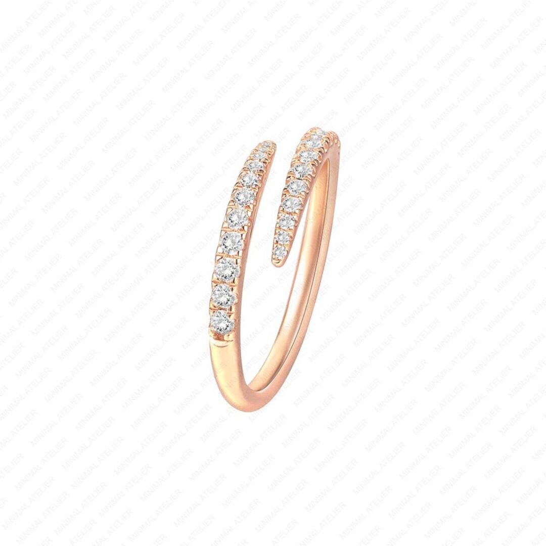 Pave Lab Grown Diamond Open Wrap Ring, Spiral Ring, Solid 14k Gold ...