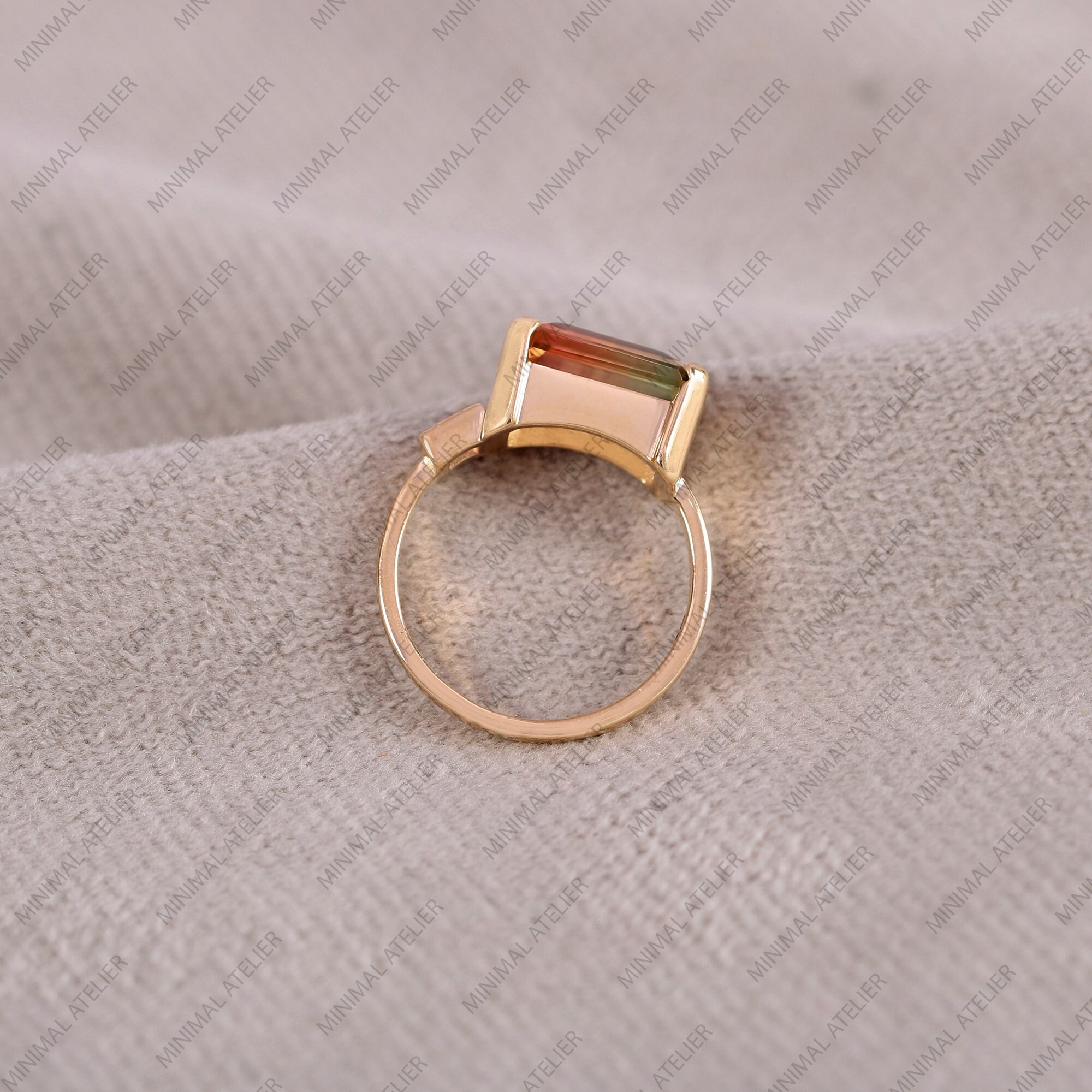 Octagon Watermelon Tourmaline Wedding Ring, 14k Yellow Gold Ring ...