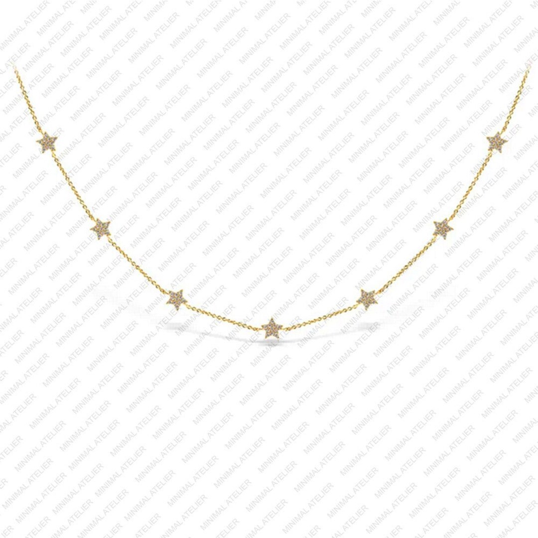 7 Star Station Necklace, 0.30ct Lab Grown Diamond Bridal Gift, Solid ...