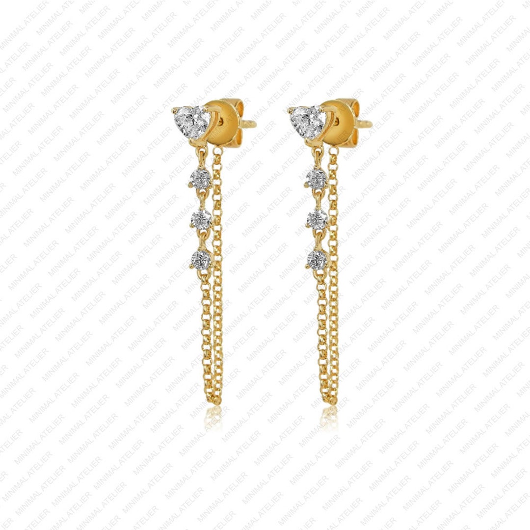 Lab Grown Diamond Heart Earring, Wrap Chain Earring, Solid14k Gold ...
