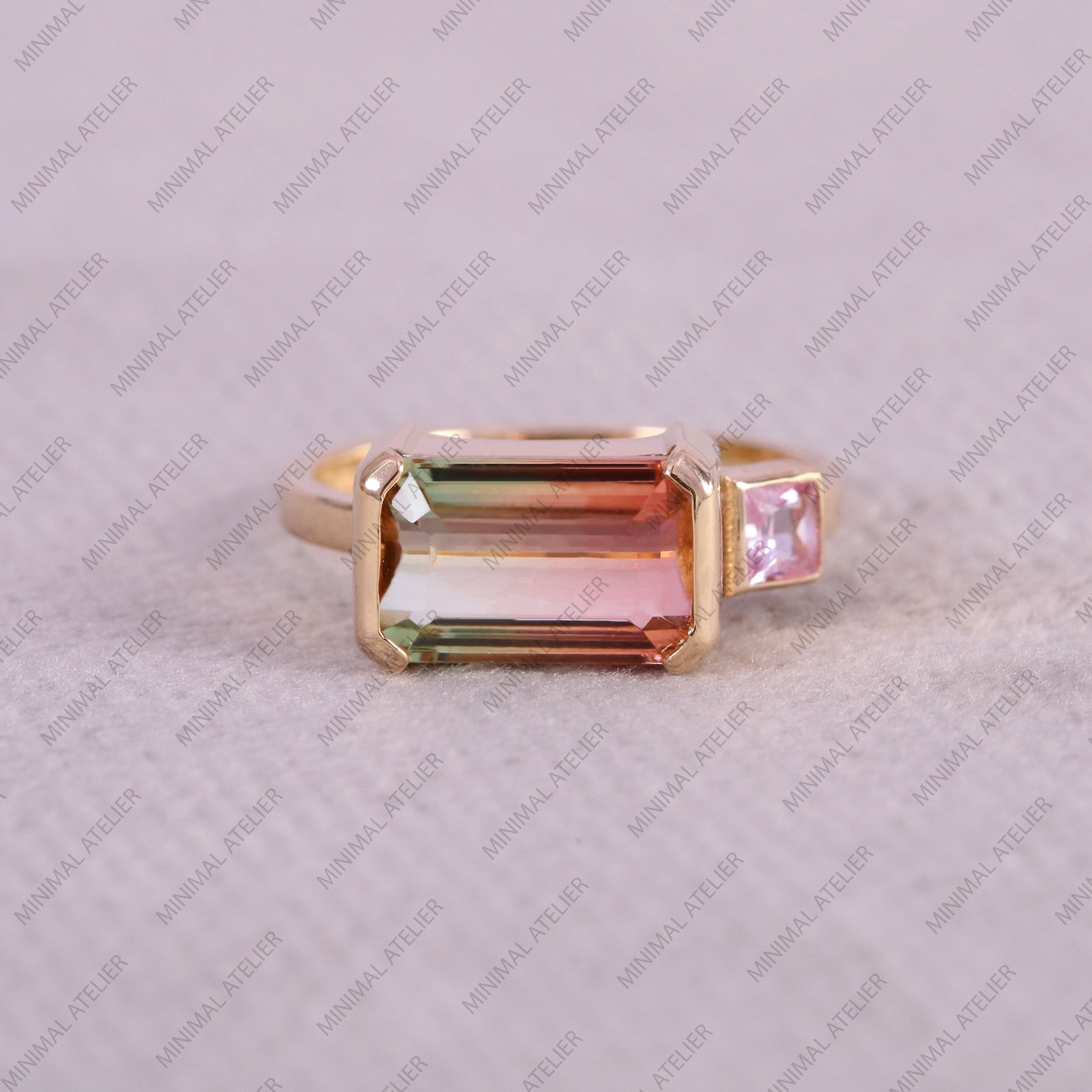 Octagon Watermelon Tourmaline Wedding Ring, 14k Yellow Gold Ring ...
