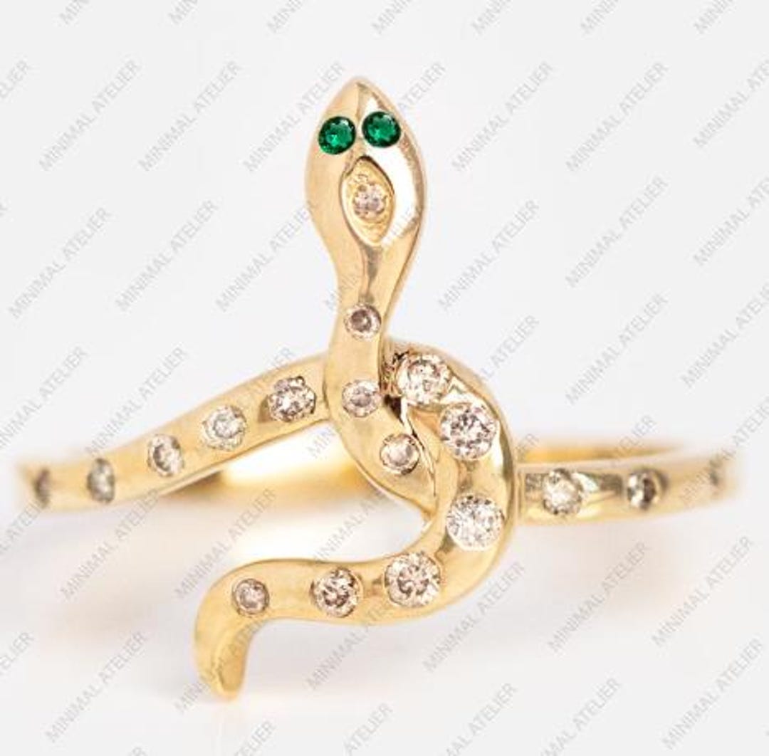 Emerald Snake Eye Ring, Serpent Ring, Animal Ring, Diamond Snake Ring ...