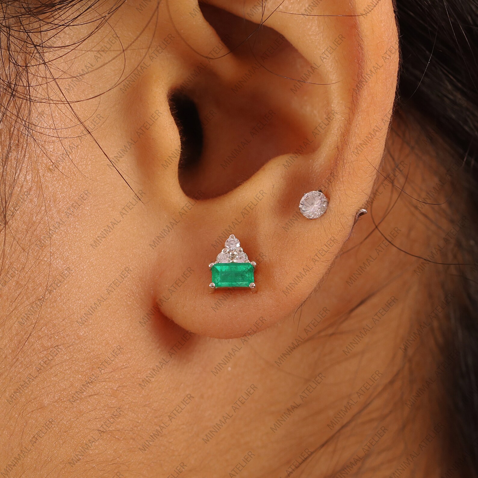 Aretes de esmeralda baguette, aretes de oro amarillo macizo de 14k ...