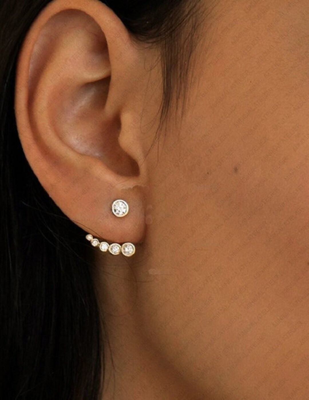 Lab Grown Diamond Ear Jacket/ Solid 14k Gold Earrings/ Detachable Stud ...