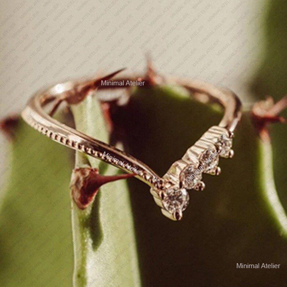 V Shape Band Ring Solid 14k Gold Crown Band Ring 4 Lab Grown - Etsy