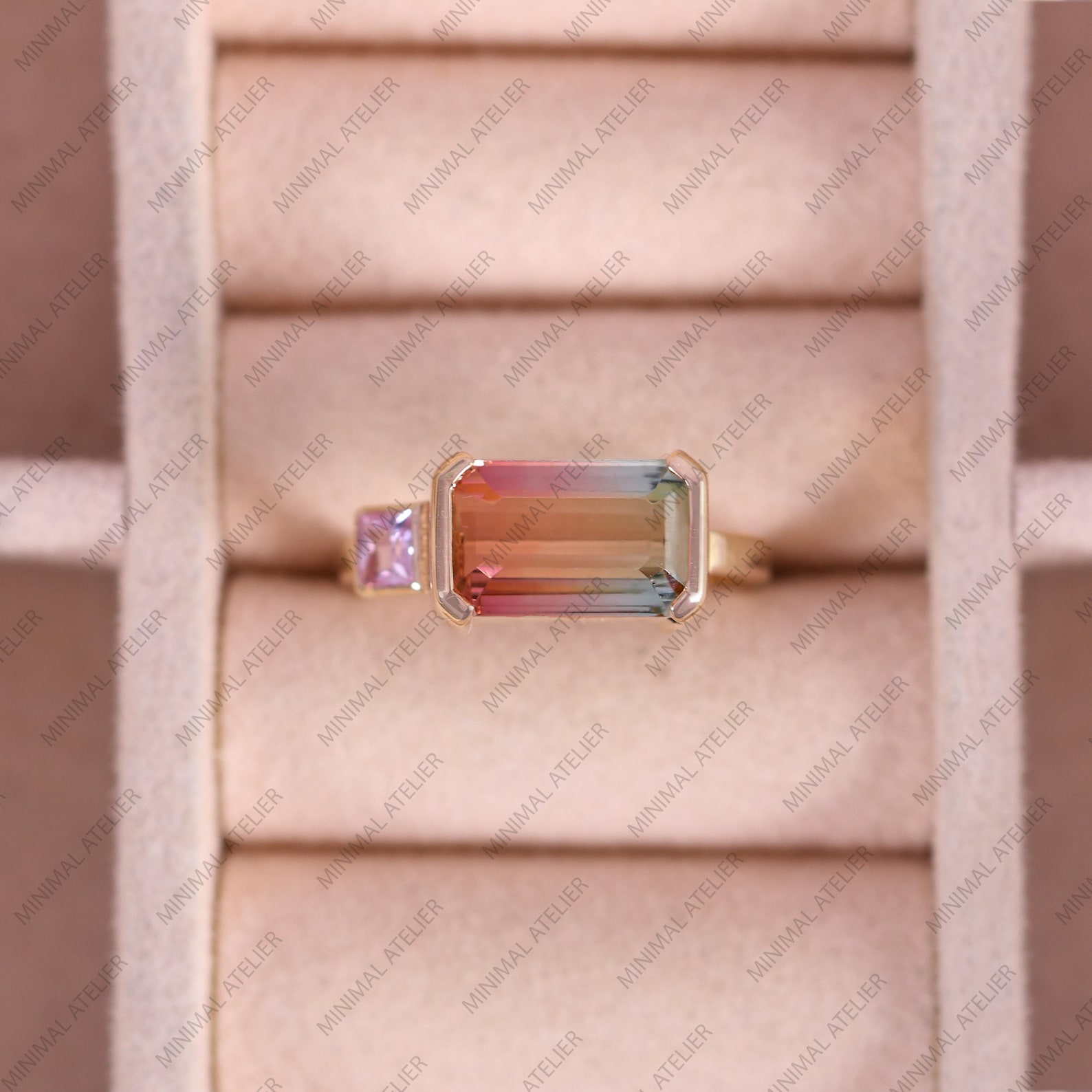 Octagon Watermelon Tourmaline Wedding Ring, 14k Yellow Gold Ring ...