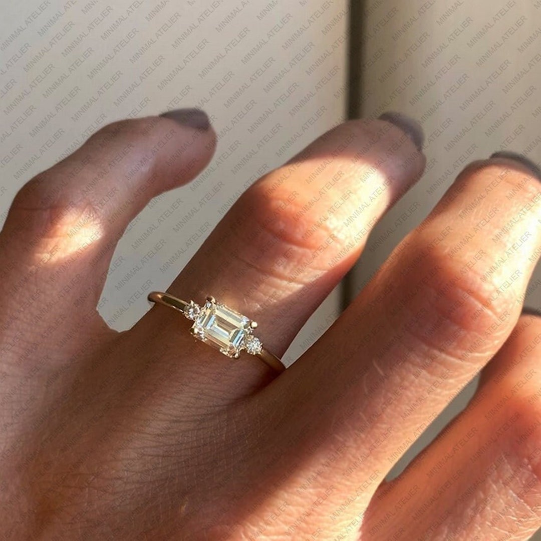 Emerald Cut Lab Grown Diamond Ring Solid 14k Gold Wedding - Etsy