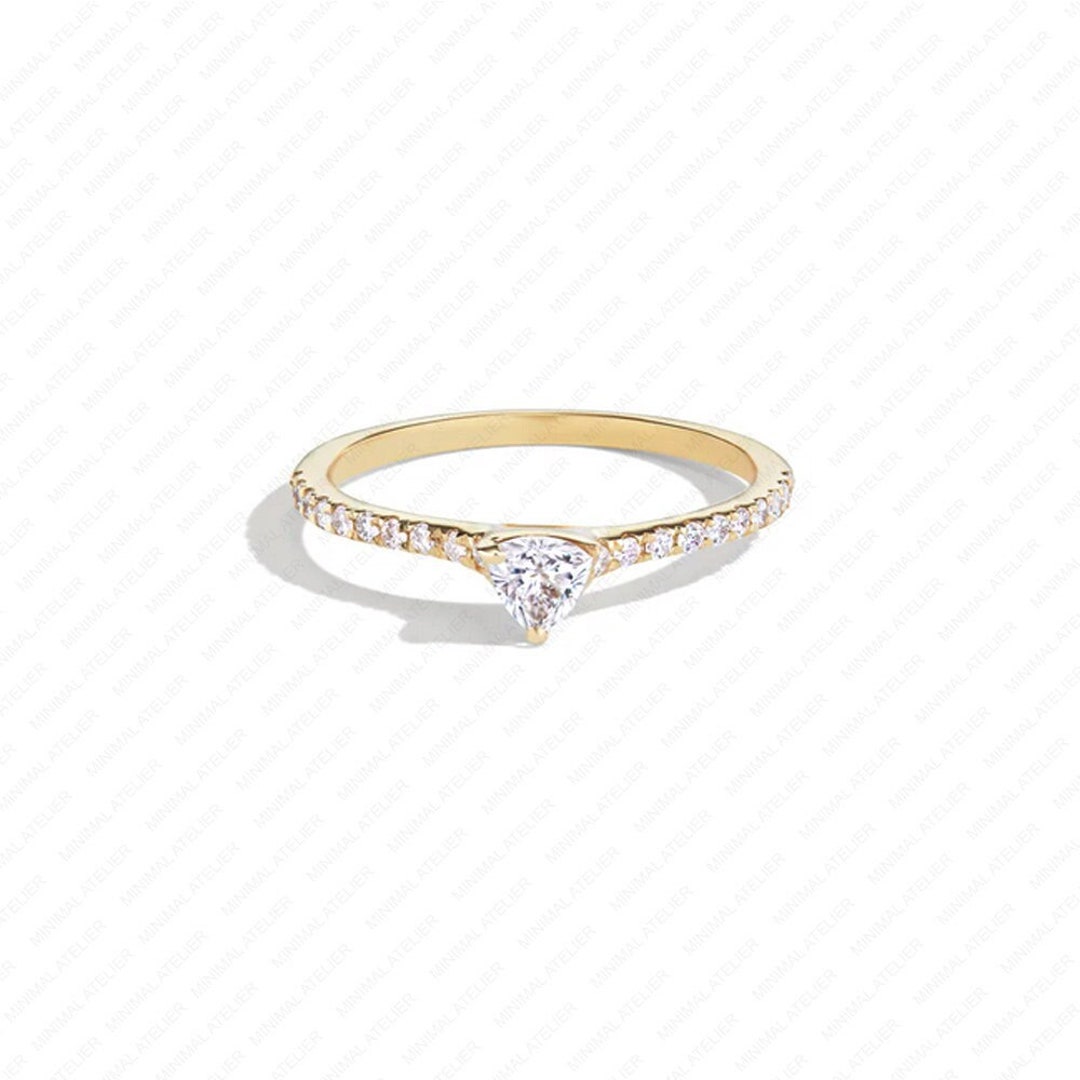 Trillion Cut Ring, Half Eternity Diamond Band, Solid 14k Gold Promise ...