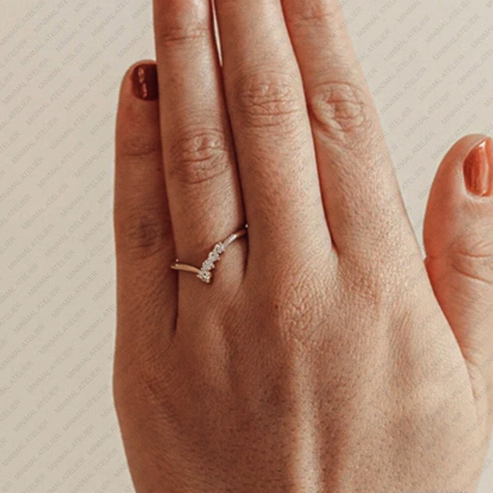 V Shape Band Ring Solid 14k Gold Crown Band Ring 4 Lab Grown - Etsy