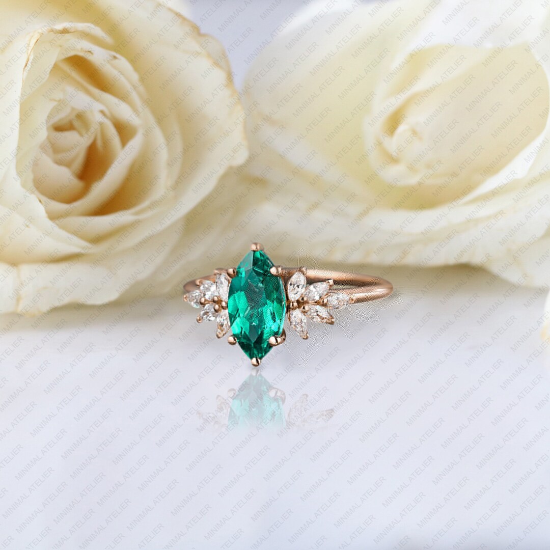 Marquise Cut Emerald Engagement Ring Lab Grown Diamond - Etsy