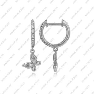Butterfly Pave Hoops, Lab Grown Diamond Drop Hoop Earrings, Solid 14k ...