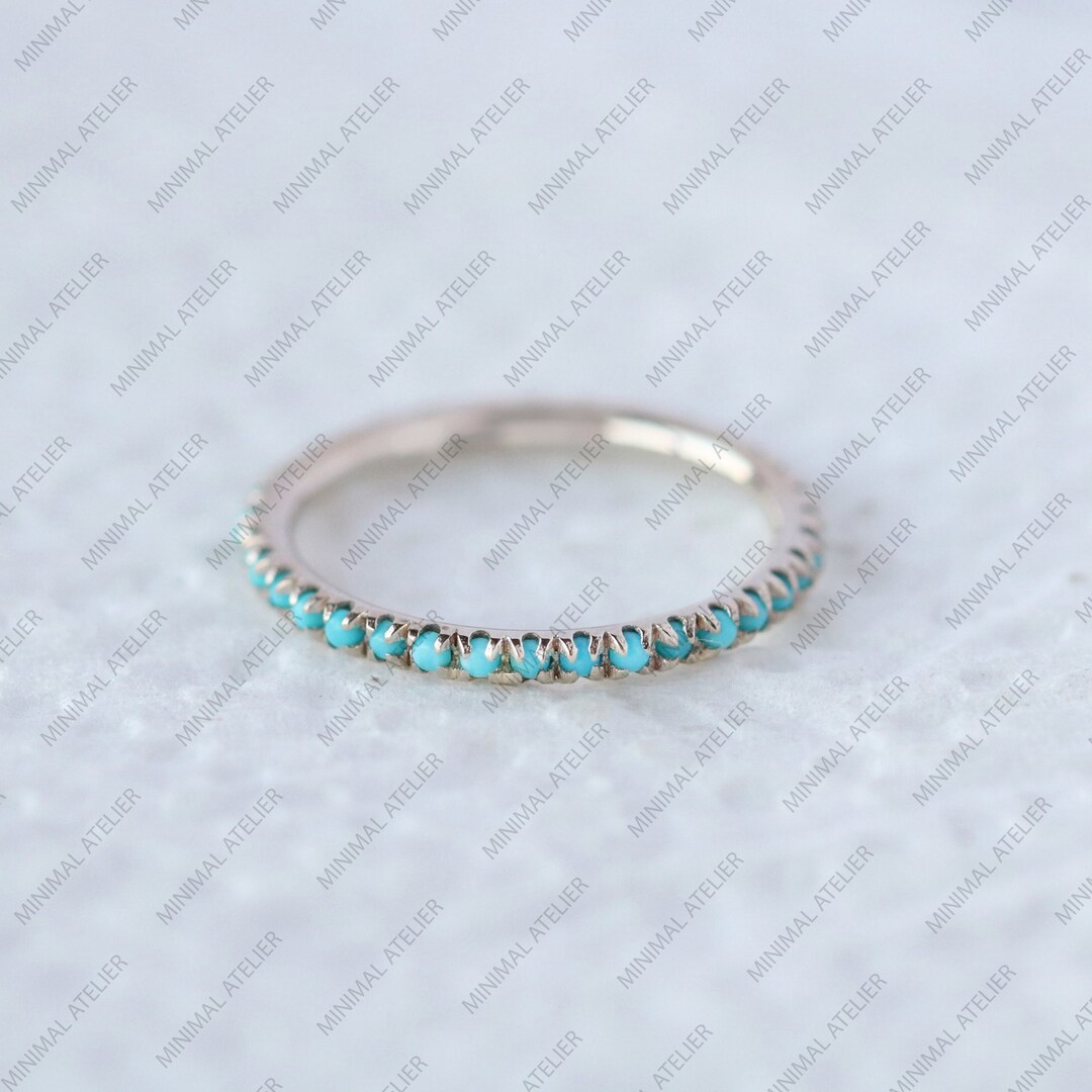Turquoise Eternity Band, Solid 14k White Gold Ring Wedding Band Ring, Minimalist Jewelry ...