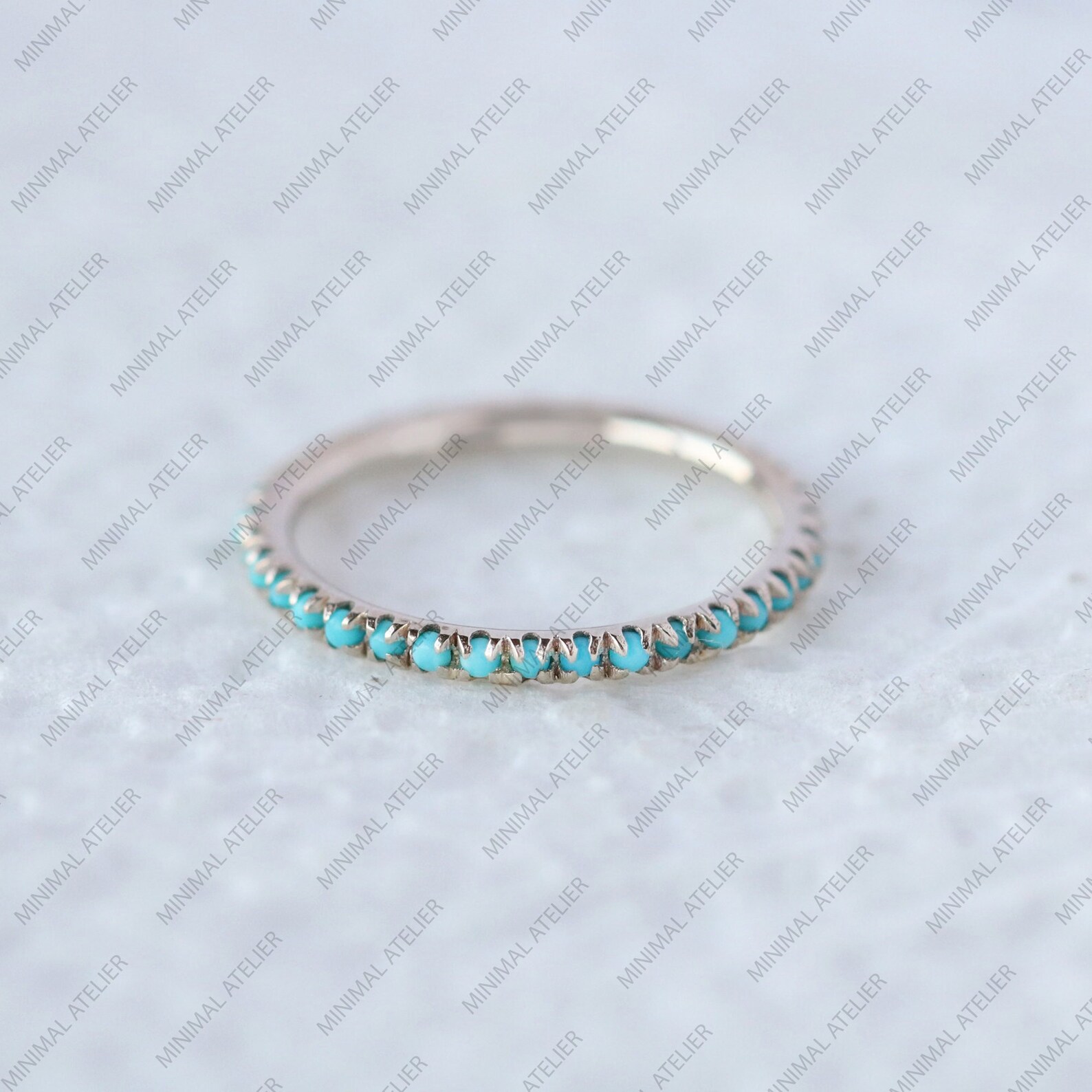 Turquoise Eternity Band, Solid 14k White Gold Ring Wedding Band Ring ...