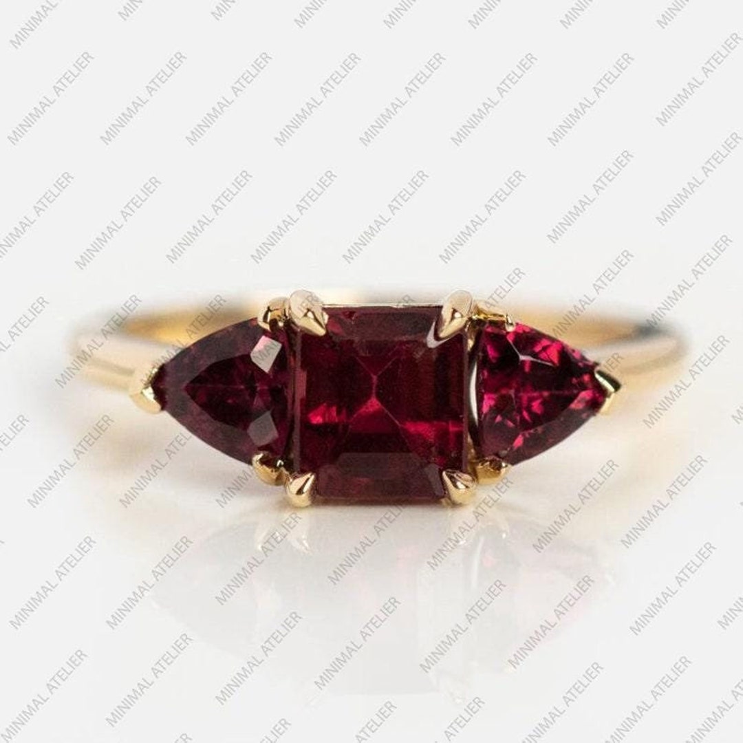 Square Garnet Wedding Ring, 925 Sterling Silver Bridal Ring, Triangle ...
