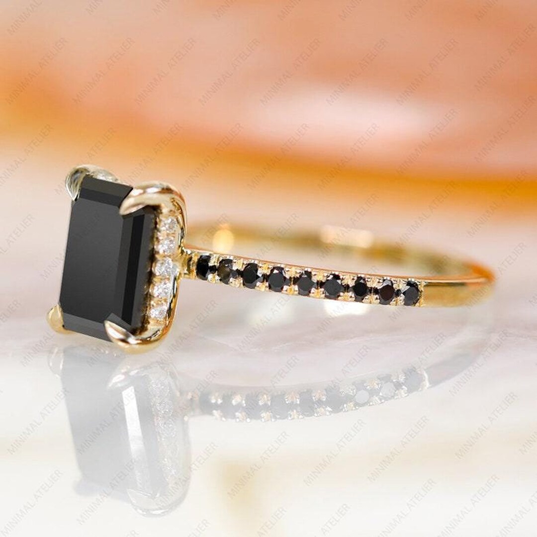 Black Onyx Ring, Emerald Cut Black Onyx Ring, Sterling Silver Ring, Statement Ring, 14k Gold ...