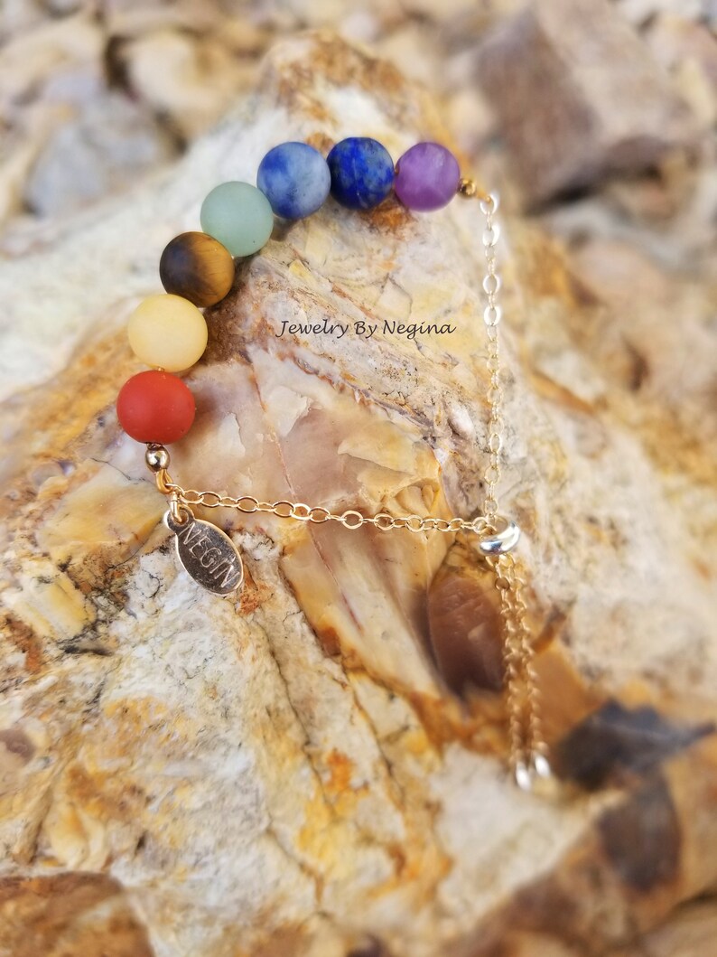 7 Chakra Bracelet - Genuine Gemstone Jewelry - Adjustable Sterling ...