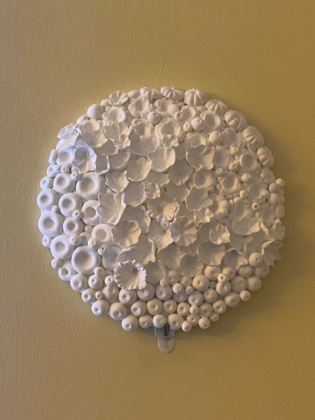 Round White Barnacle and Coral Clay Wall Tile, Nautical Coastal Wall ...