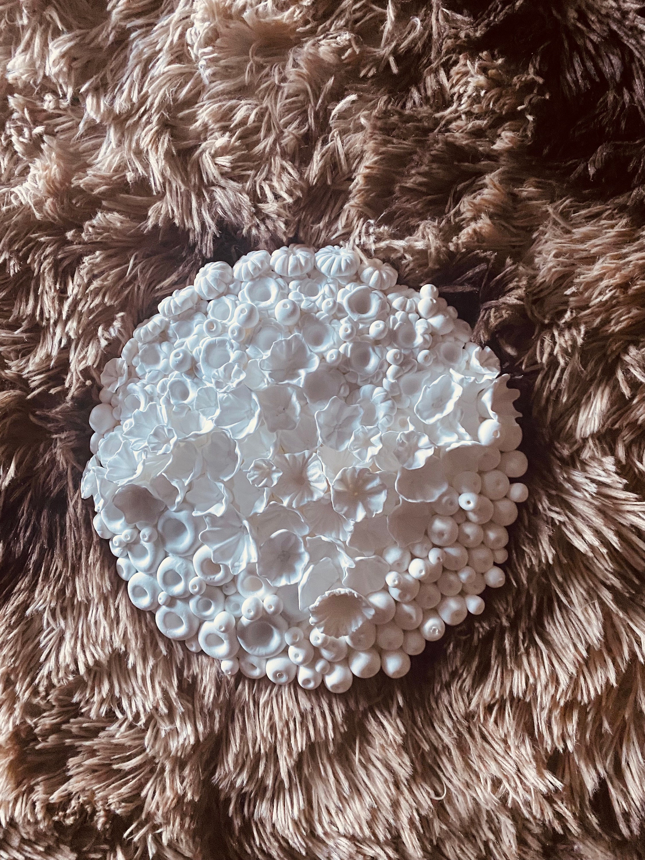 Round White Barnacle and Coral Clay Wall Tile, Nautical Coastal Wall ...