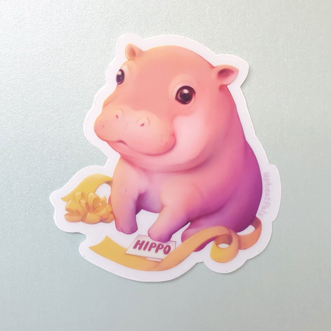 Pink Hippo Cute Cartoon Gift Sticker - Etsy