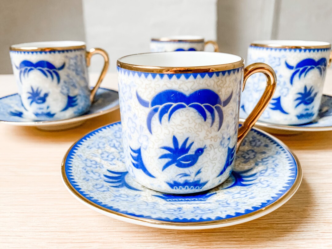 Gorgeous Shefoo Blue Bird Mocha Espresso Cup and Saucer W/gold Trim ...