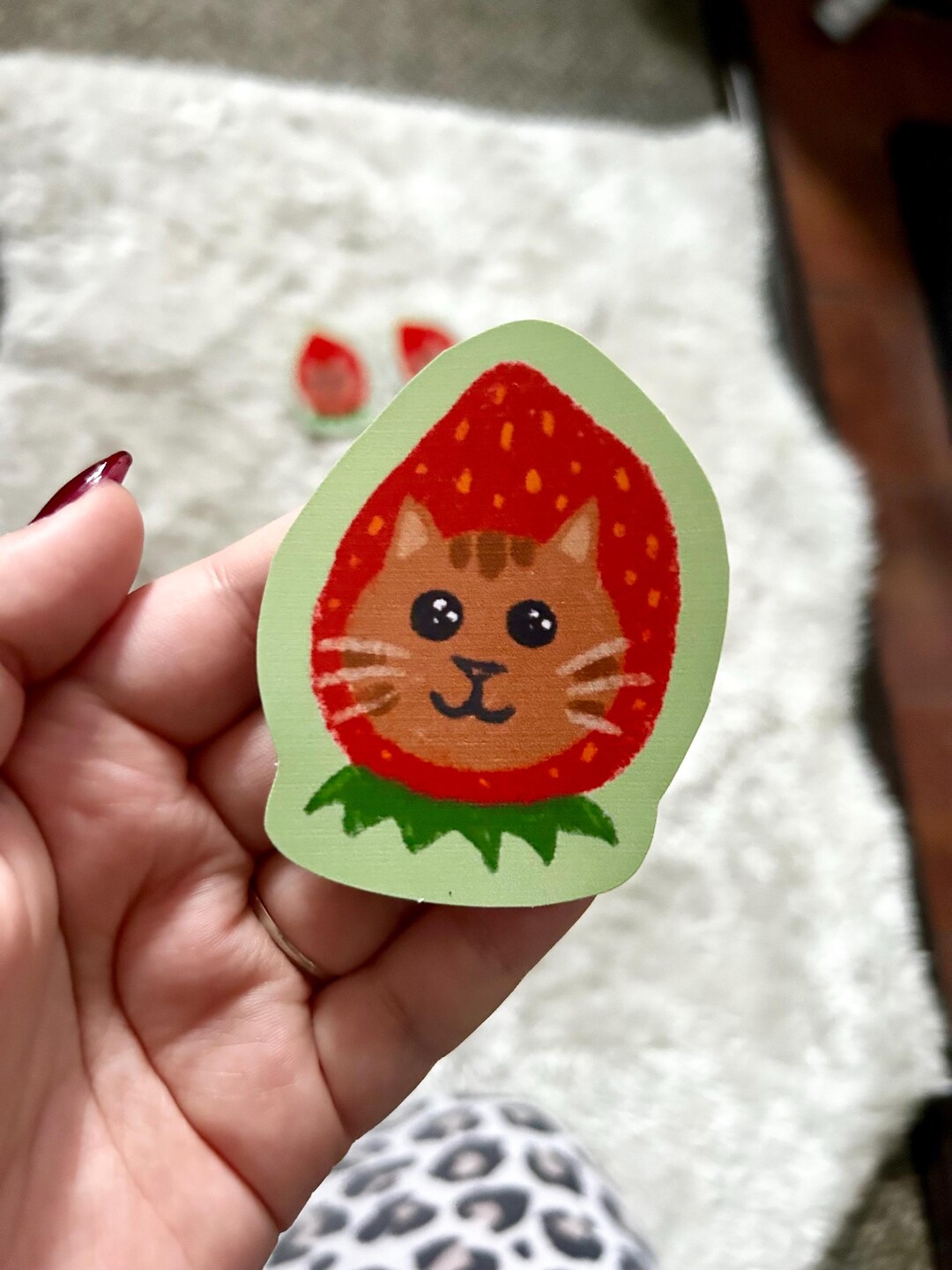 Strawberry Cat Sticker Cute Cat Sticker Strawberry Animals Etsy