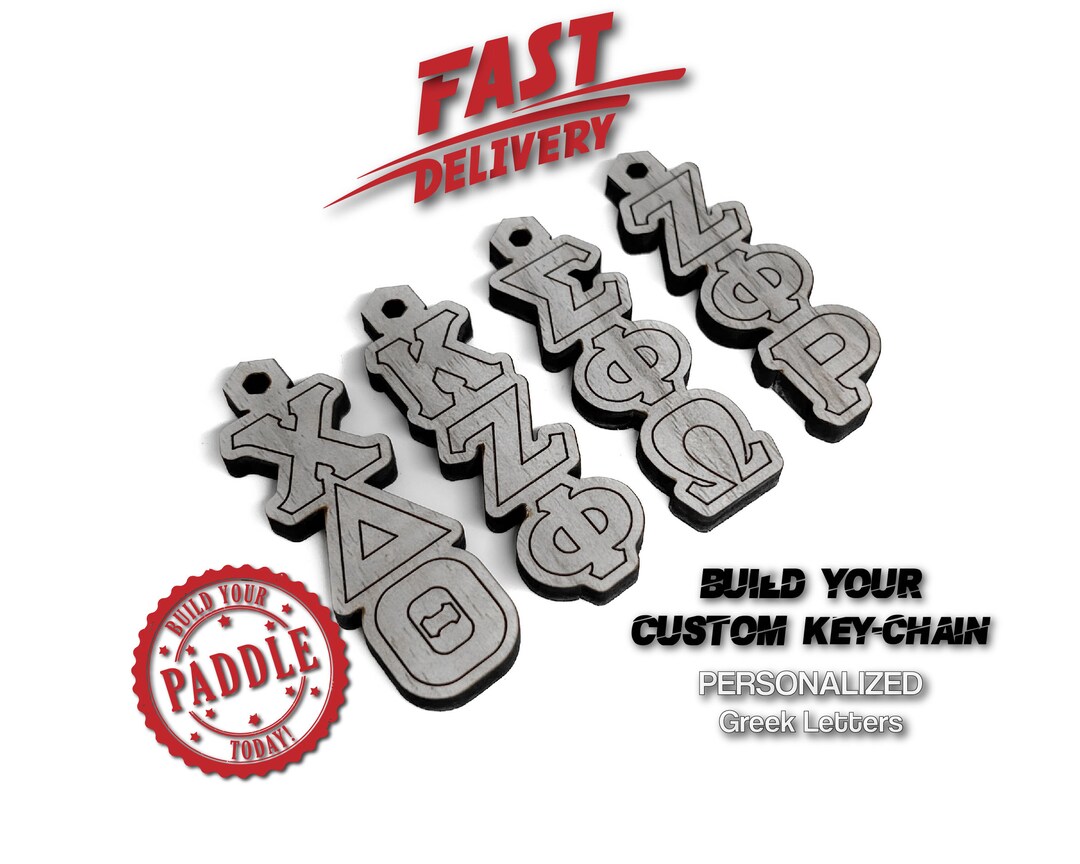 Personalized Wood Greek Letter Shaped Key Chain - Dang Paddles Mini ...