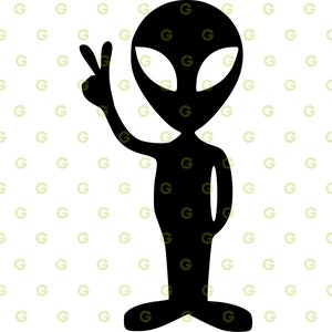 Alien With Peace Sign SVG, Space Alien Svg, UFO Alien Svg, Peace Symbol ...