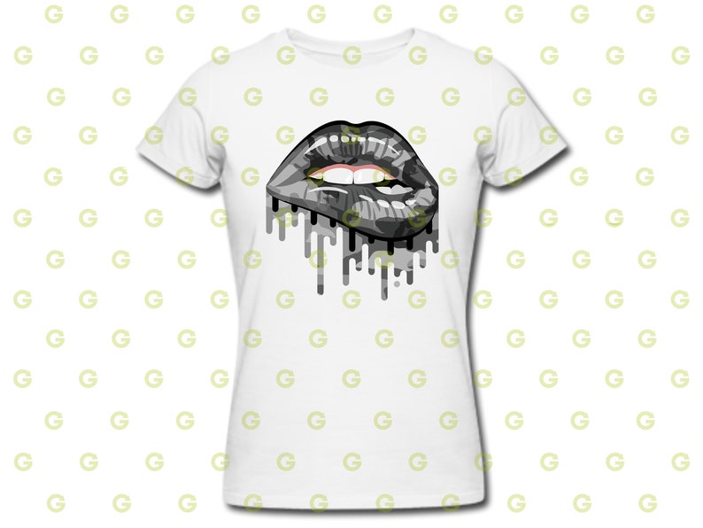 Fashion Grey Camouflage Dripping Lips Svg, Drip Lips Svg, Biting Lips ...