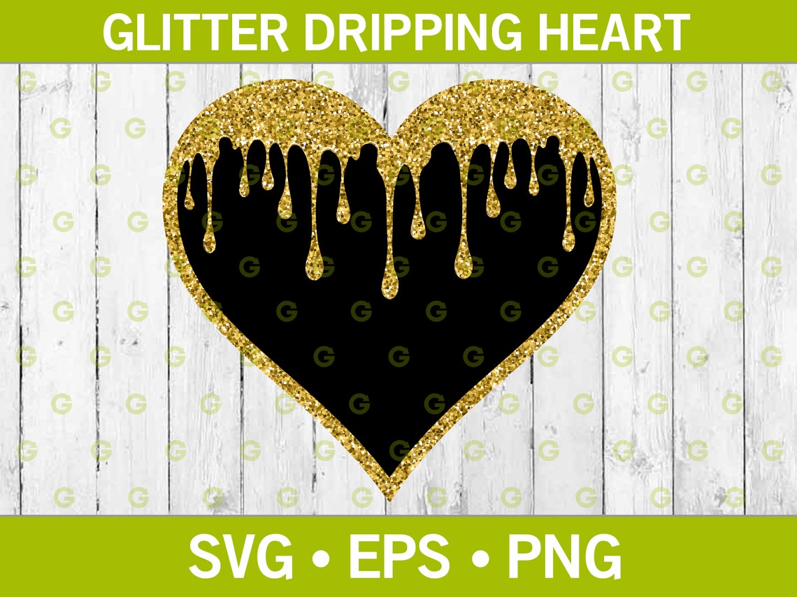 Solid Gold Glitter Dripping Heart SVG, Drip Heart Svg, Love Heart SVG ...