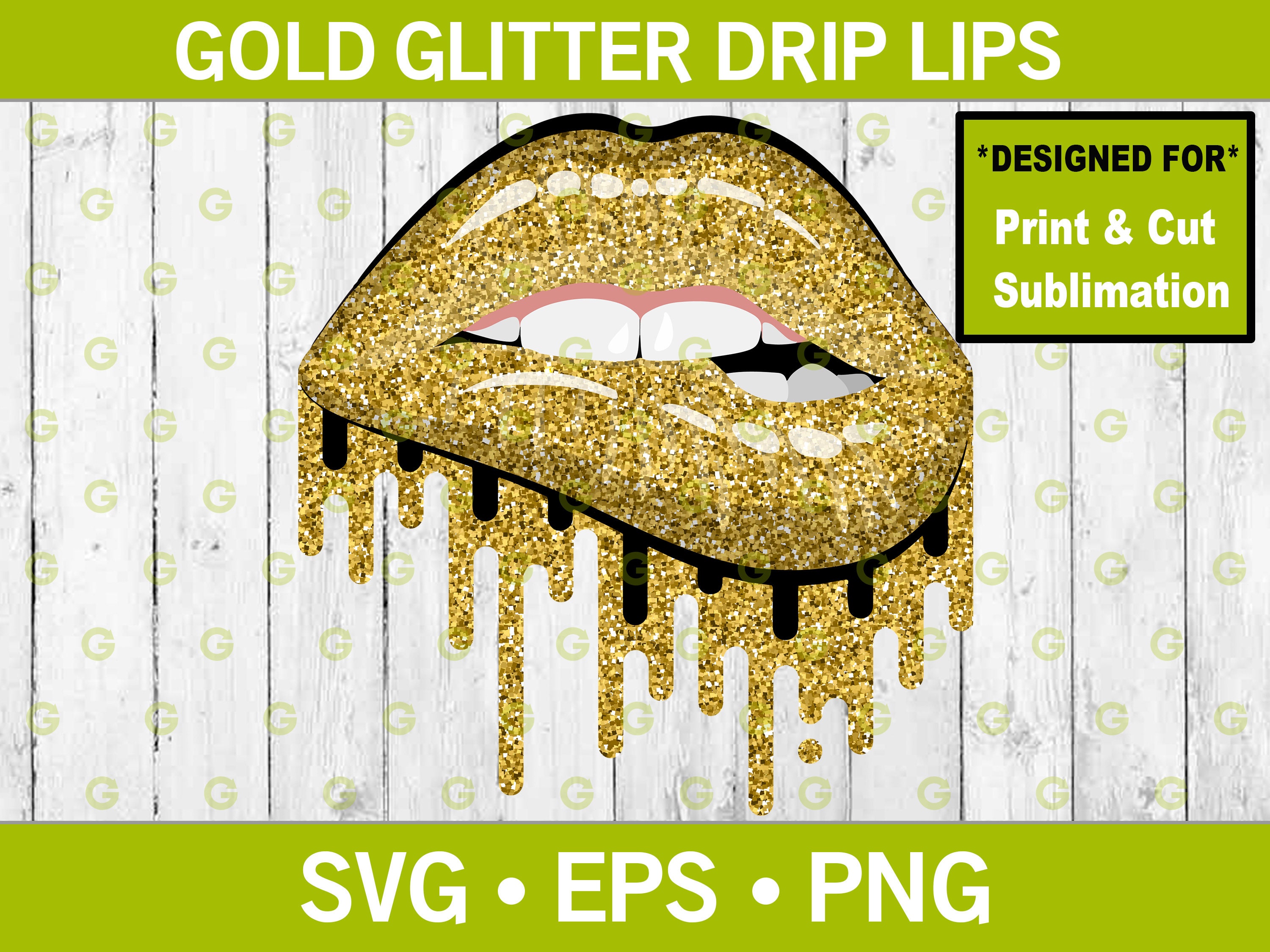 Fashion Designer Glitter Gold Drip Lips SVG Biting Lips SVG | Etsy