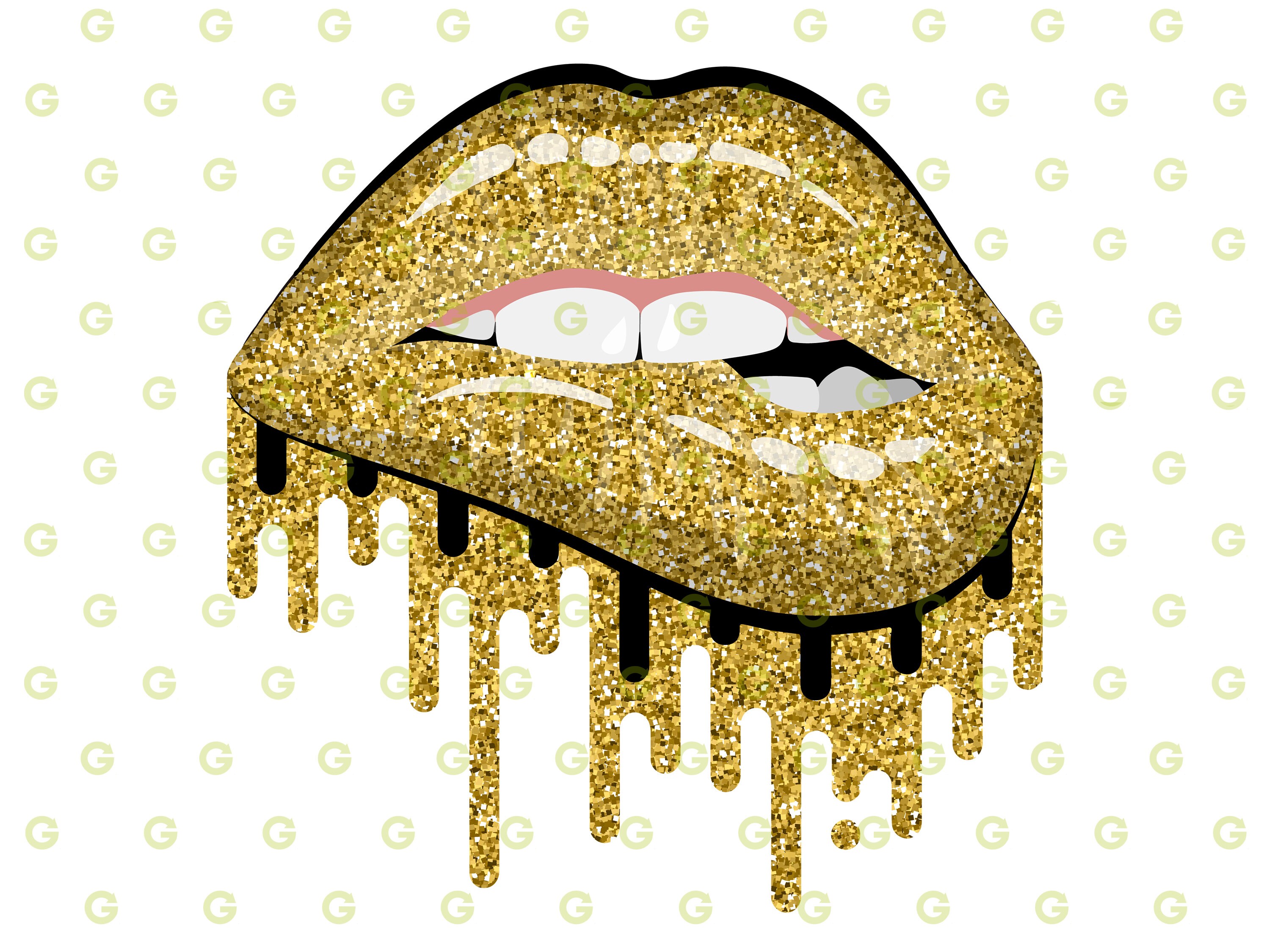 Fashion Designer Glitter Gold Drip Lips SVG Biting Lips SVG | Etsy