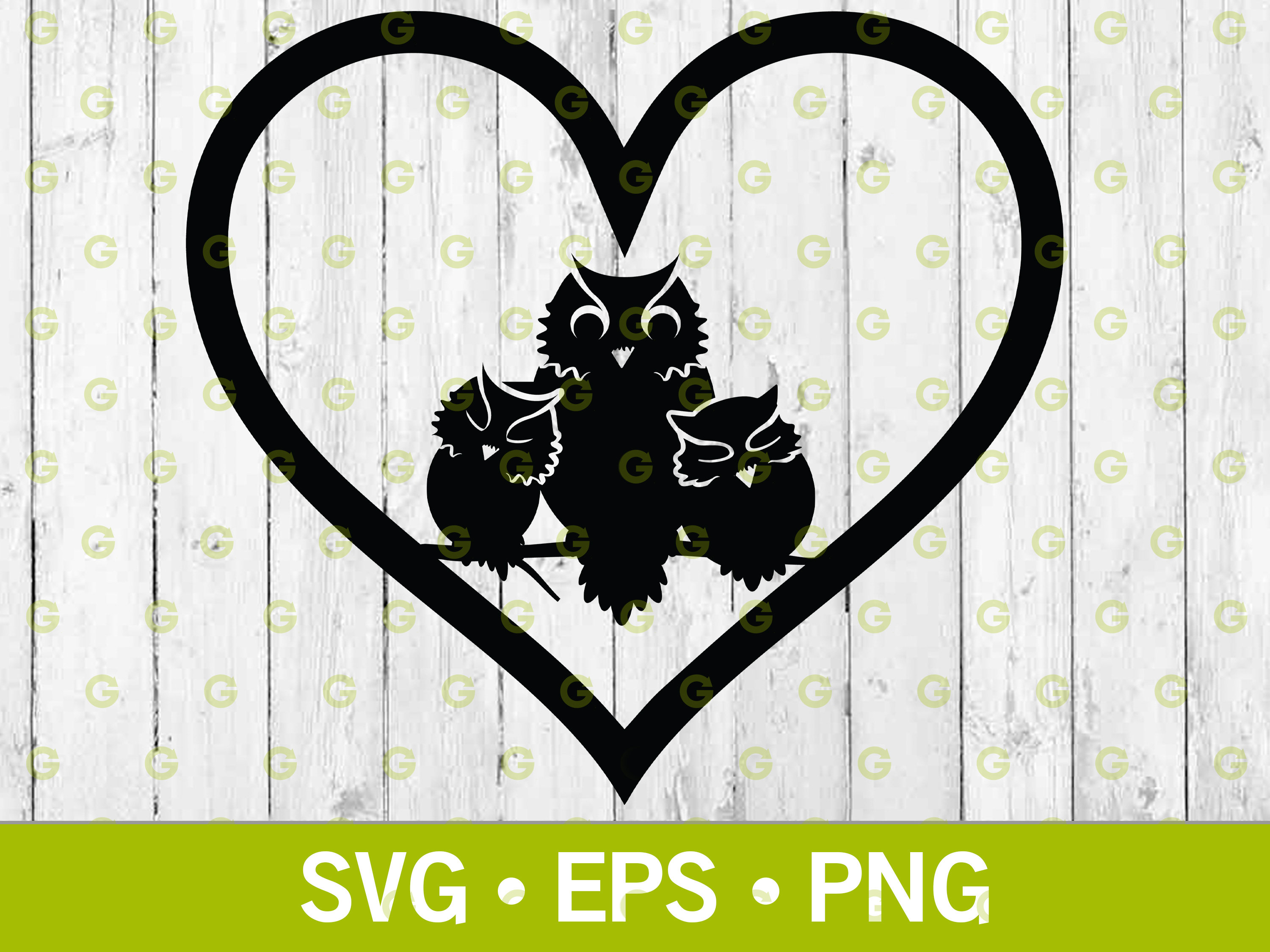 Búho familia amor corazón sentado en rama SVG, tres búhos SVG, búho ...