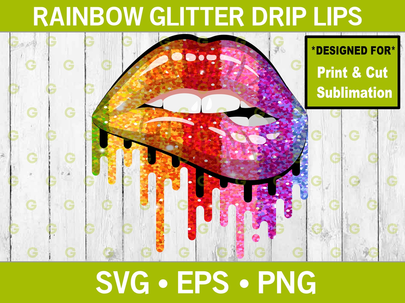 Fashion Rainbow Glitter Dripping Lips SVG Drip Lips Svg - Etsy