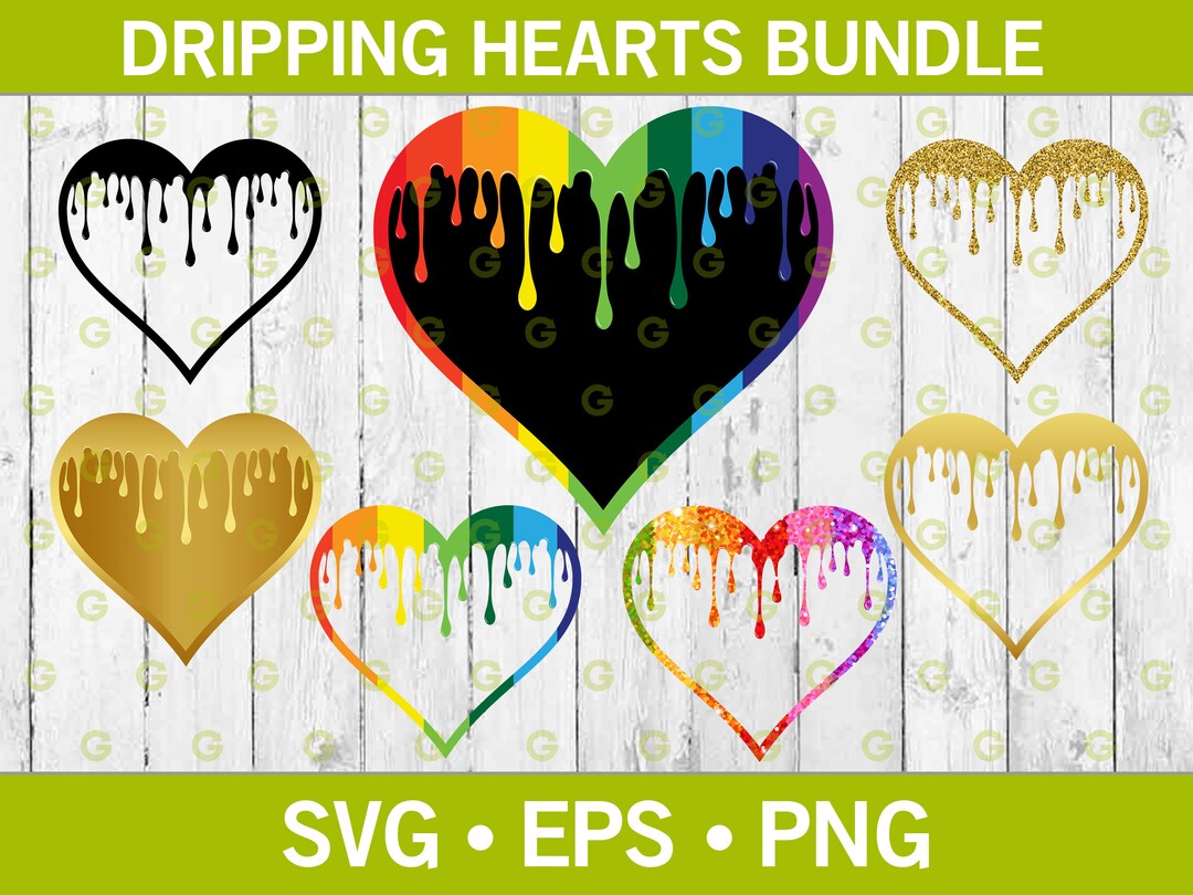 Dripping Hearts SVG Bundle, Valentines Day Svg, Hearts Svg, Glitter ...