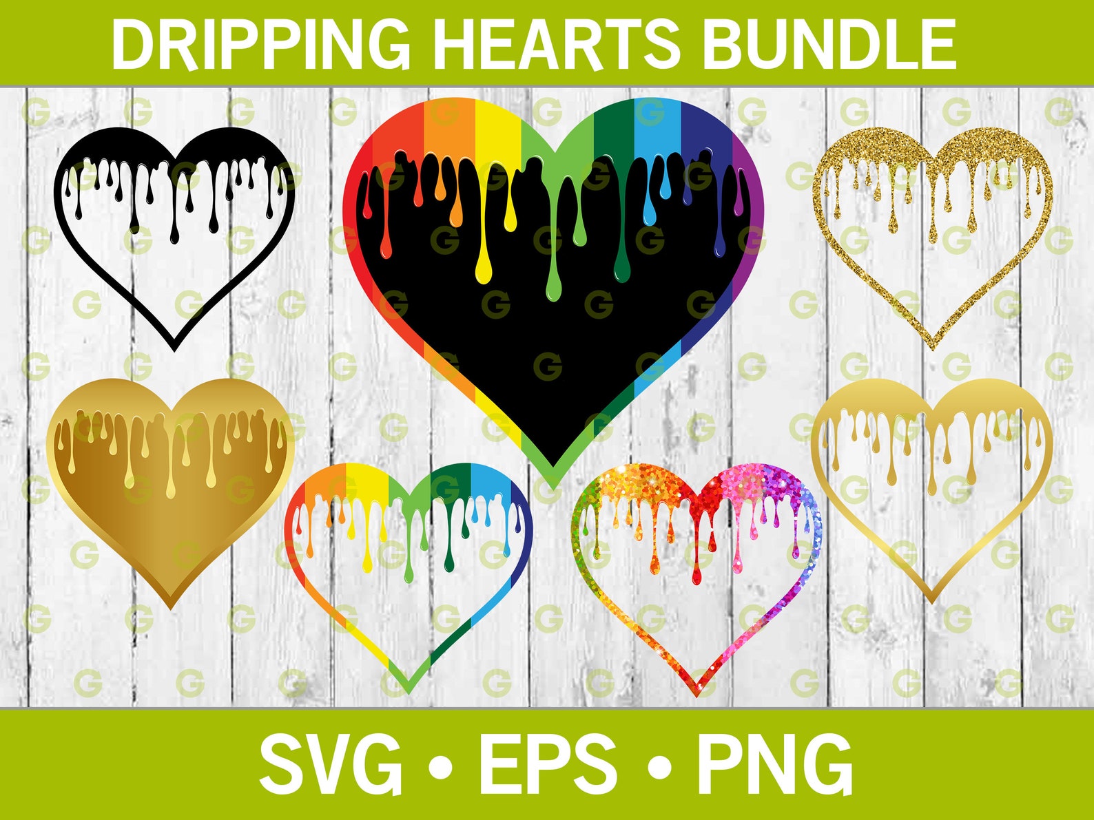Dripping Hearts SVG Bundle, Valentines Day Svg, Hearts Svg, Glitter ...