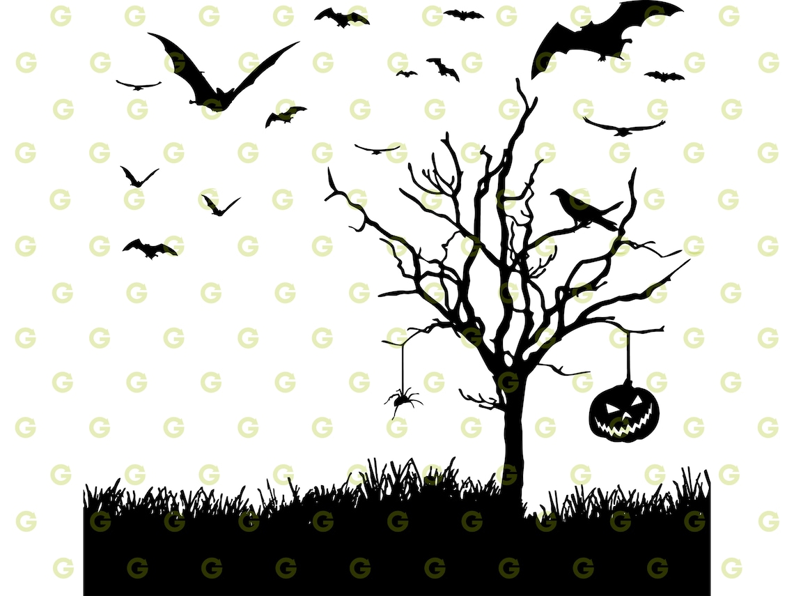 Halloween SVG Bats SVG Flying SVG Tree Svg Spooky Svg - Etsy
