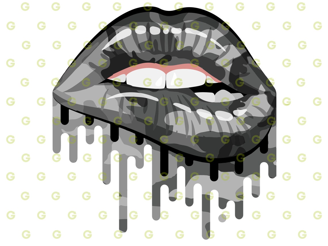 Fashion Grey Camouflage Dripping Lips Svg, Drip Lips Svg, Biting Lips ...