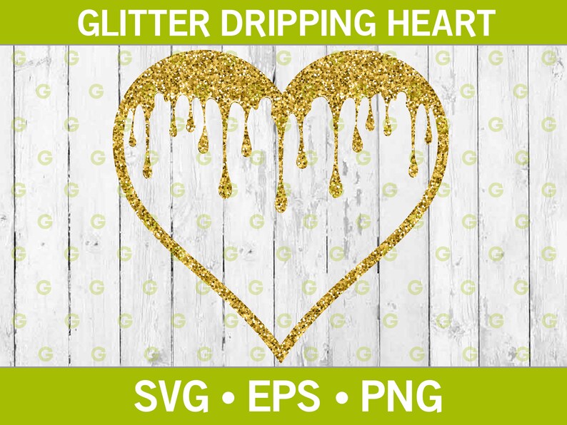 Gold Glitter Dripping Heart SVG Cut File, Drip Heart Svg, Love Heart ...