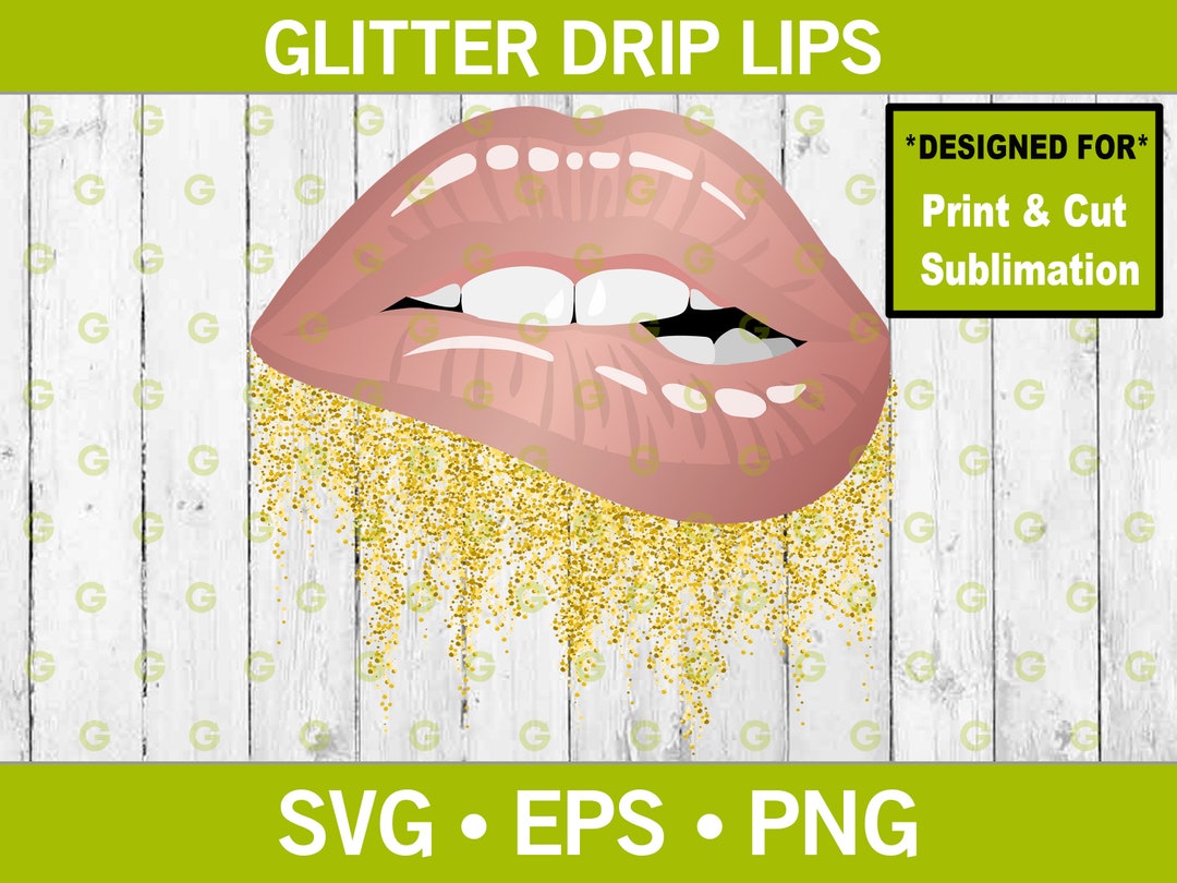 Fashion Pink Glitter Dripping Lips SVG ,glitter Drip Lips SVG, Biting ...