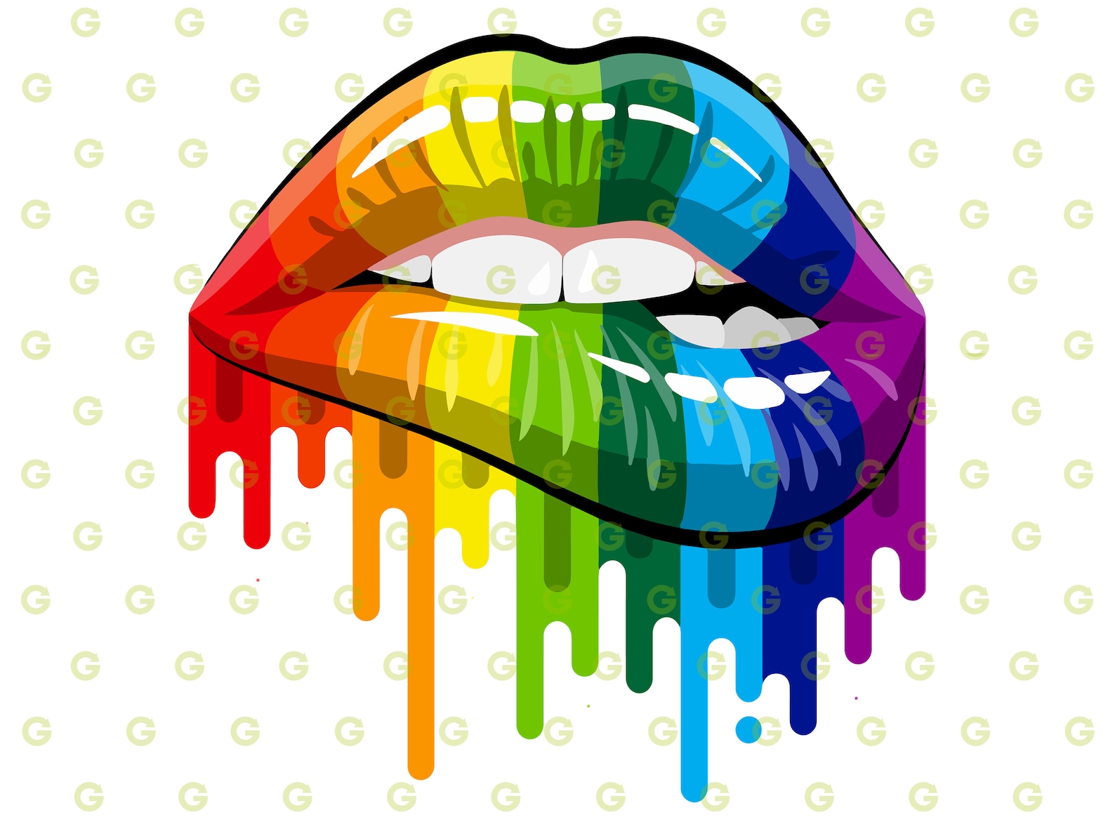 Fashion Rainbow Dripping Lips SVG, Drip Lips SVG, Biting Lips SVG ...