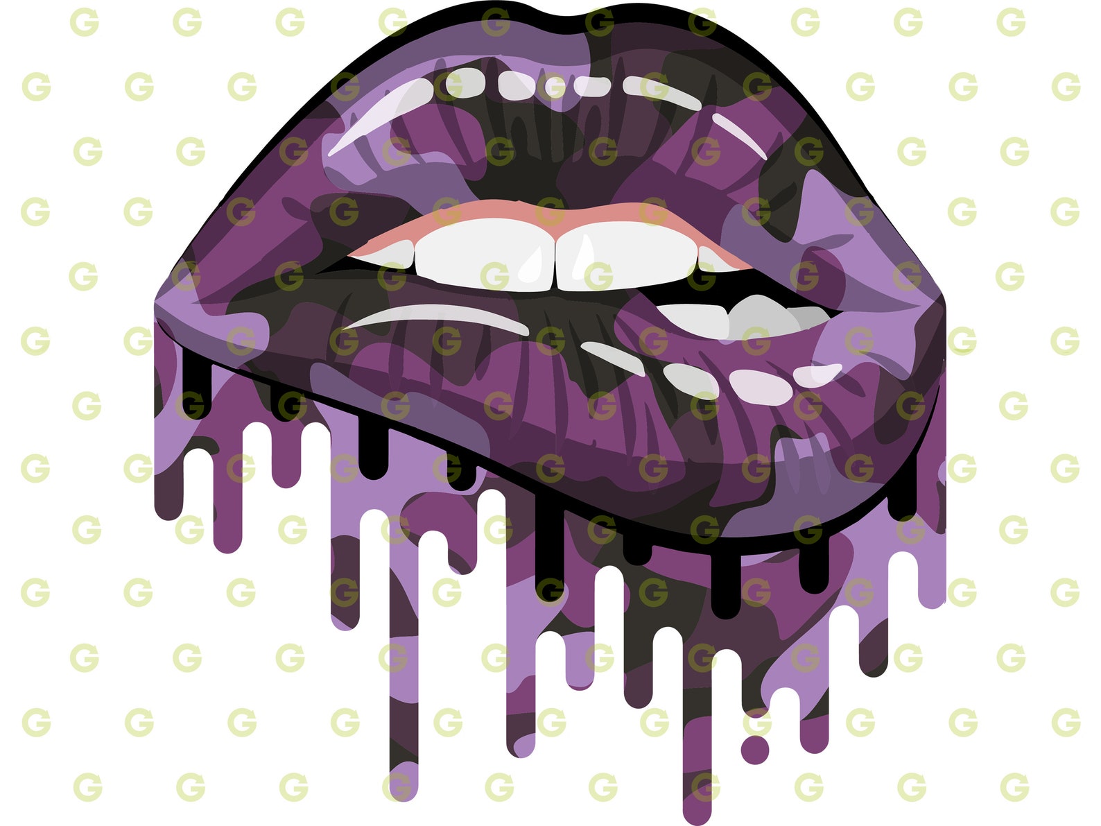 Fashion Purple Camouflage Dripping Lips Svg Drip Lips Svg | Etsy