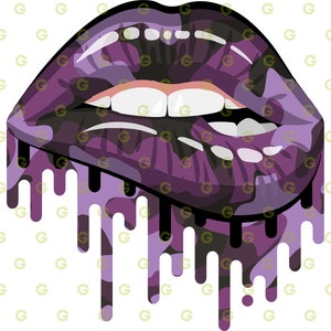 Fashion Purple Camouflage Dripping Lips Svg, Drip Lips Svg, Biting Lips ...