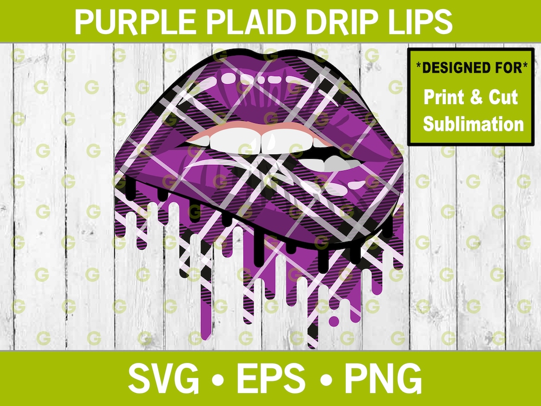 Fashion Purple Plaid Dripping Lips Svg, Plaid Drip Lips Svg, Purple ...