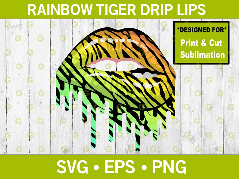 Fashion Rainbow Tiger Dripping Lips Svg Drip Lips Svg Biting - Etsy