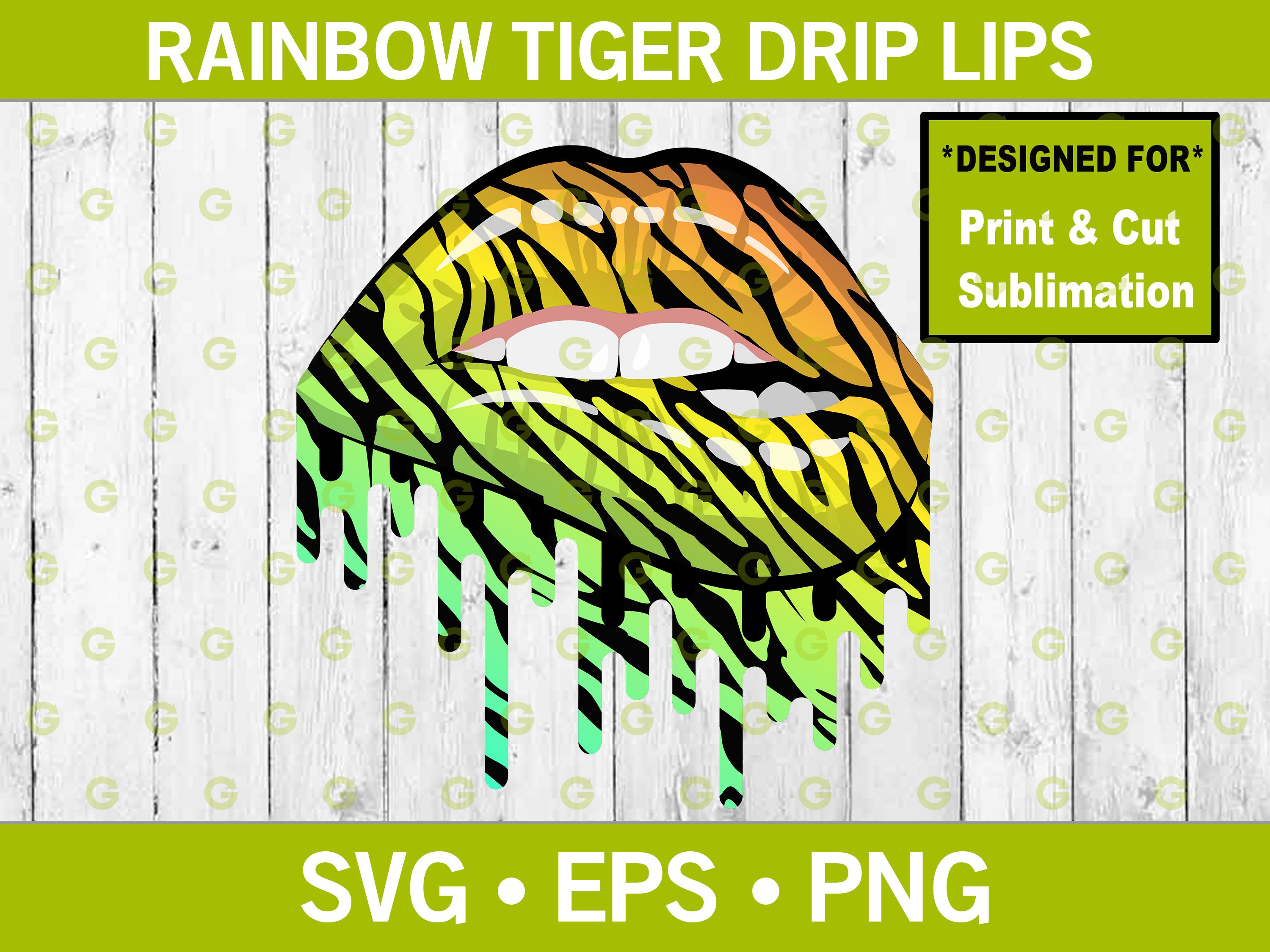 Fashion Rainbow Tiger Dripping Lips Svg, Drip Lips Svg, Biting Lips Svg ...
