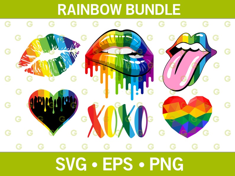 Rainbow Pride Svg Bundle Dripping Lips Biting Lips Svg Heart Etsy