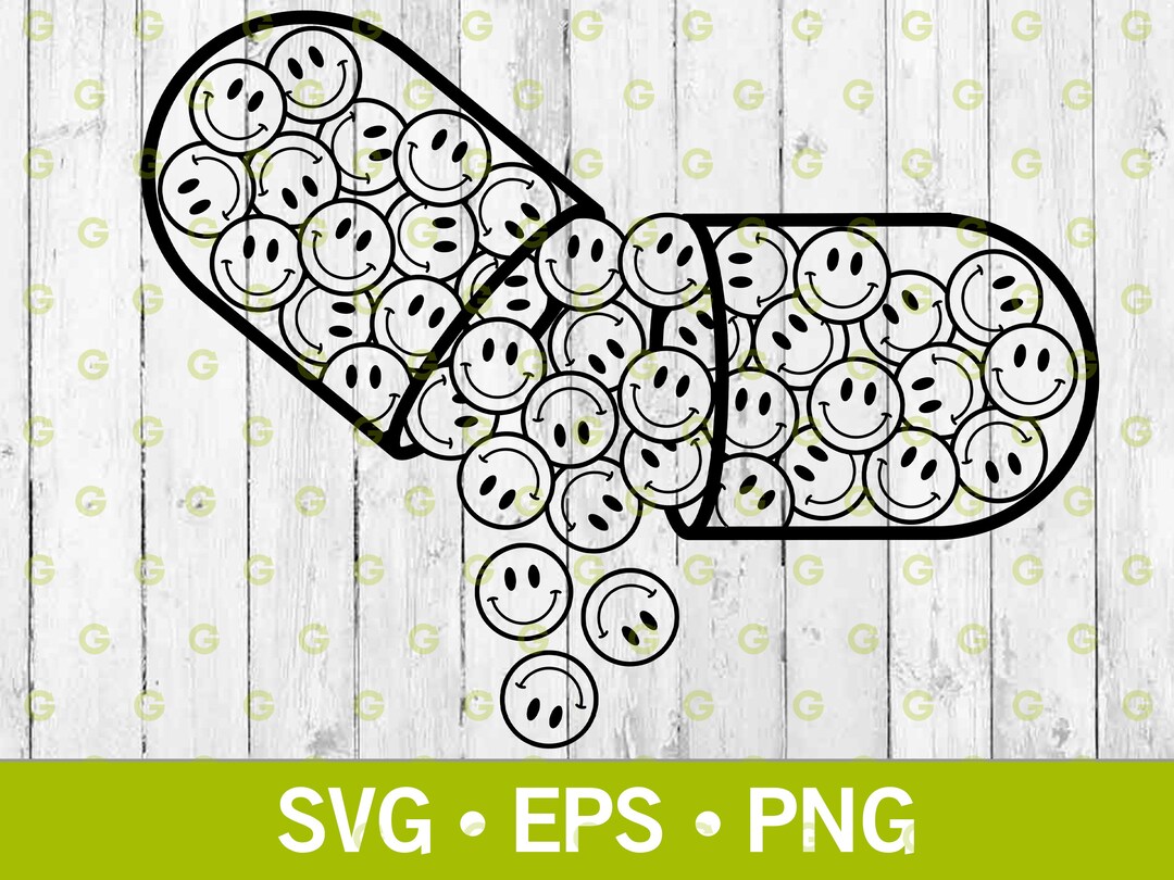 Happy Pill Smile Emoji Svg, Happy Svg, Smile Svg, Anxiety Decal Svg, Be ...