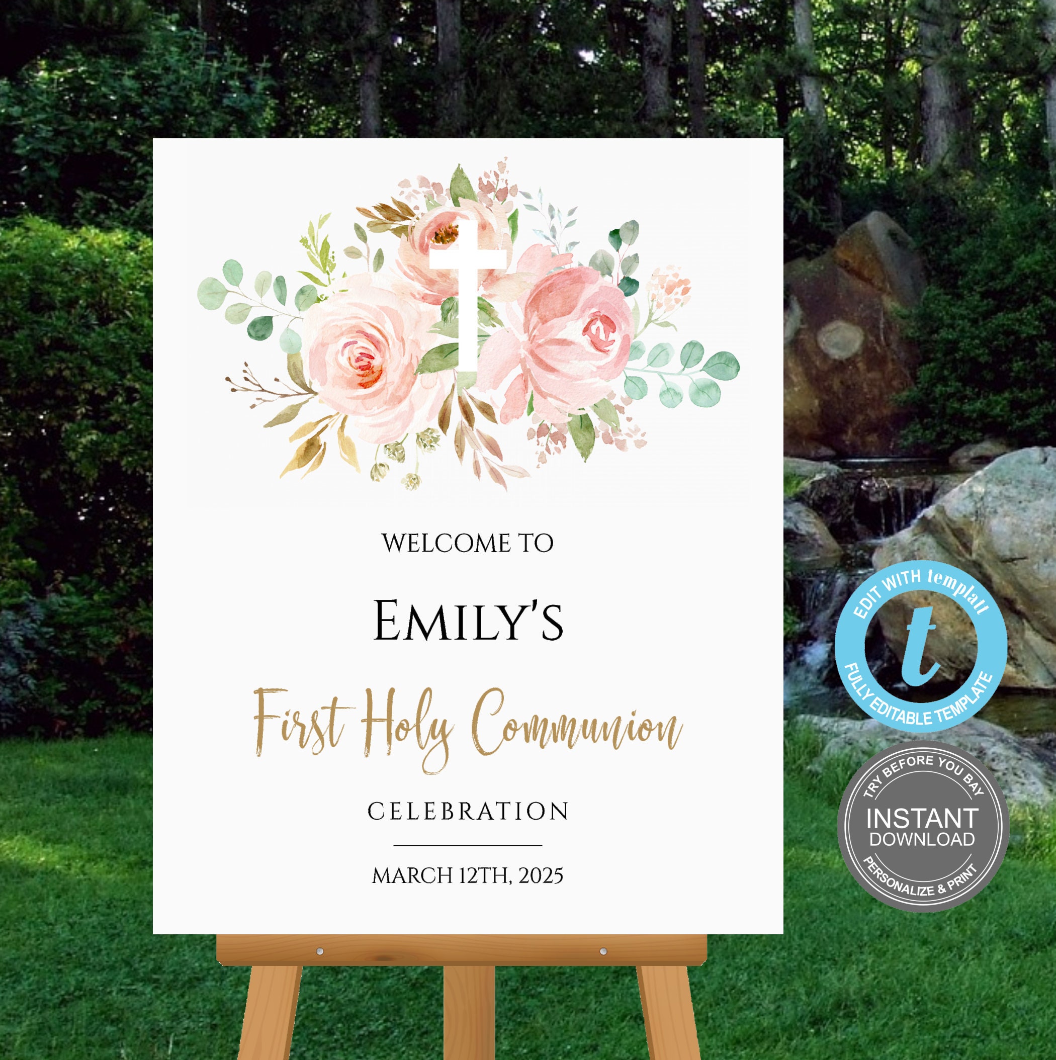 First Communion Welcome Sign Template Baptism Instant - Etsy