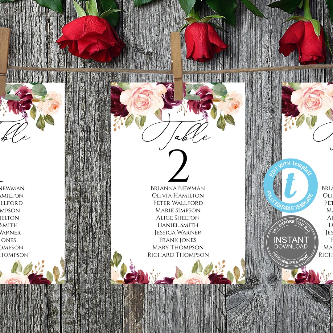 Seating Chart Wedding, Seating Chart Cards, Sizes 5x7", Seating Chart ...